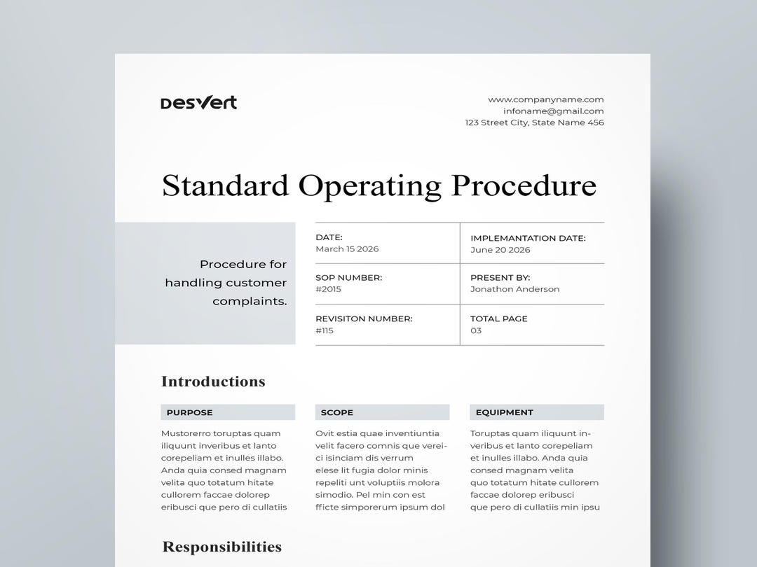 Editable SOP Template: Standard Operating Procedure (A4 & US Letter) - Etsy