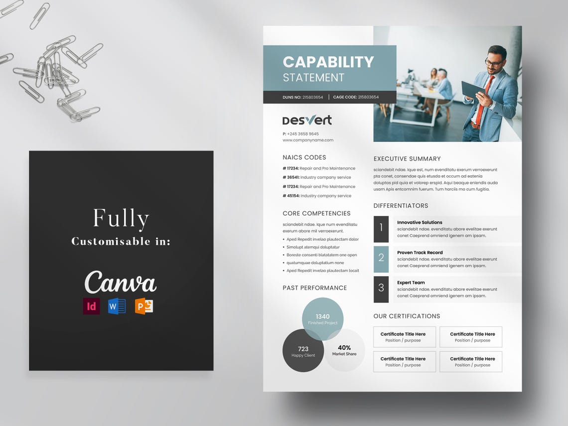 Corporate Capability Statement Template: A4, Canva, Word, Indesign - Etsy