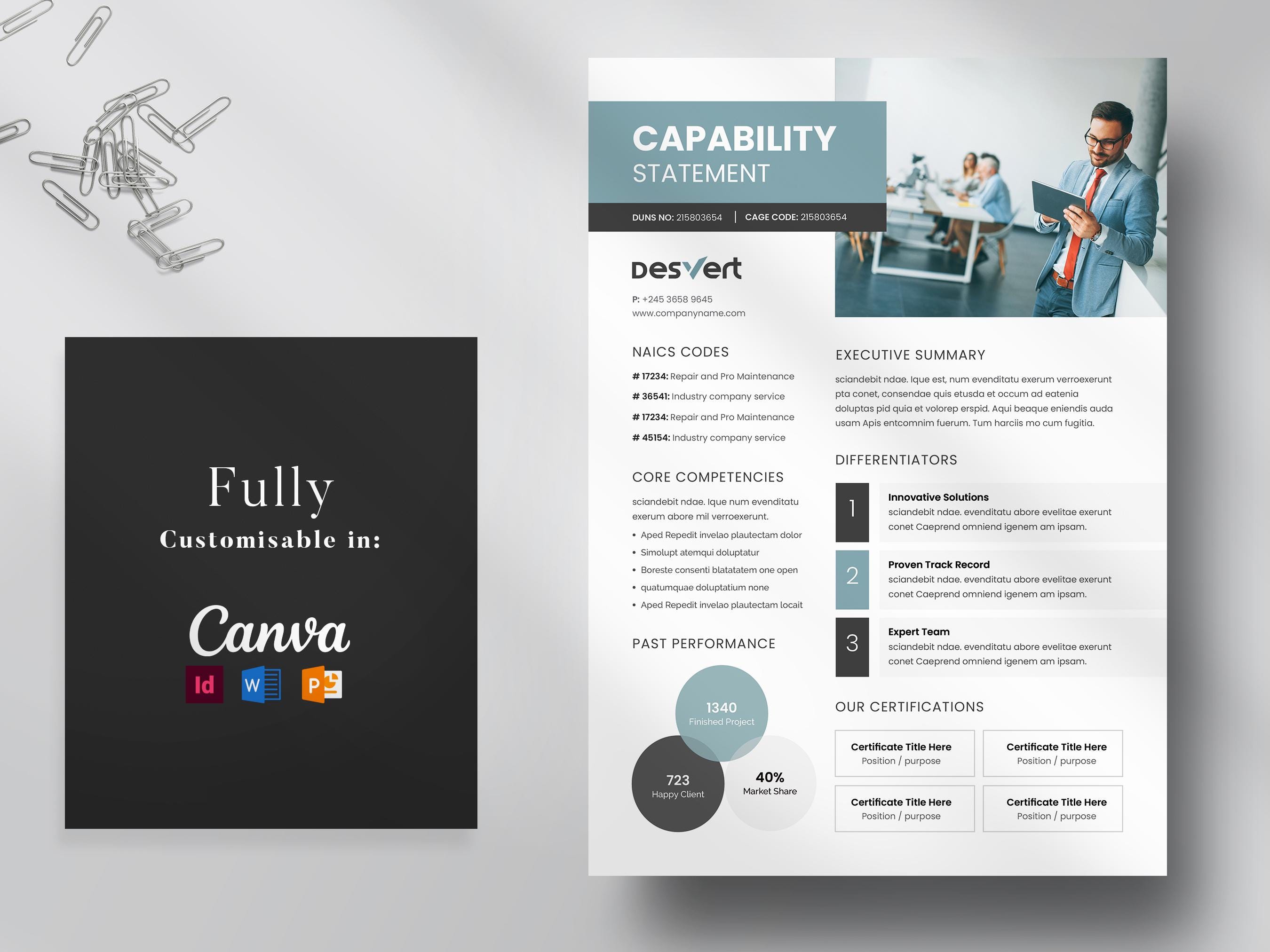 Corporate Capability Statement Template: A4, Canva, Word, Indesign - Etsy