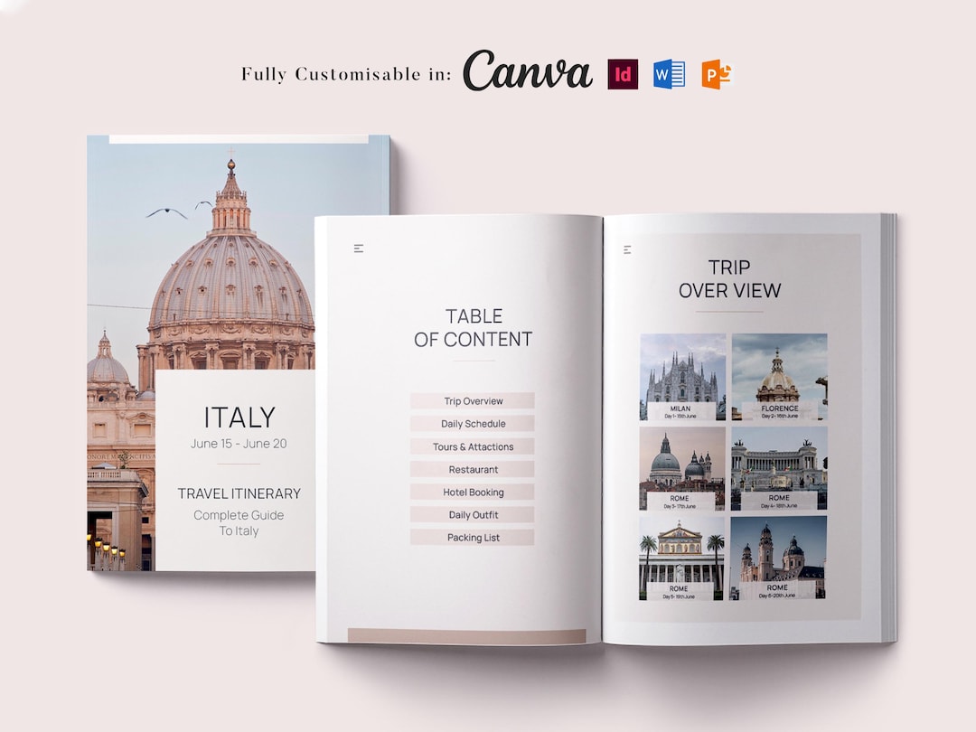 Editable Travel Itinerary Template: Travel Magazine, Canva, Indesign ...
