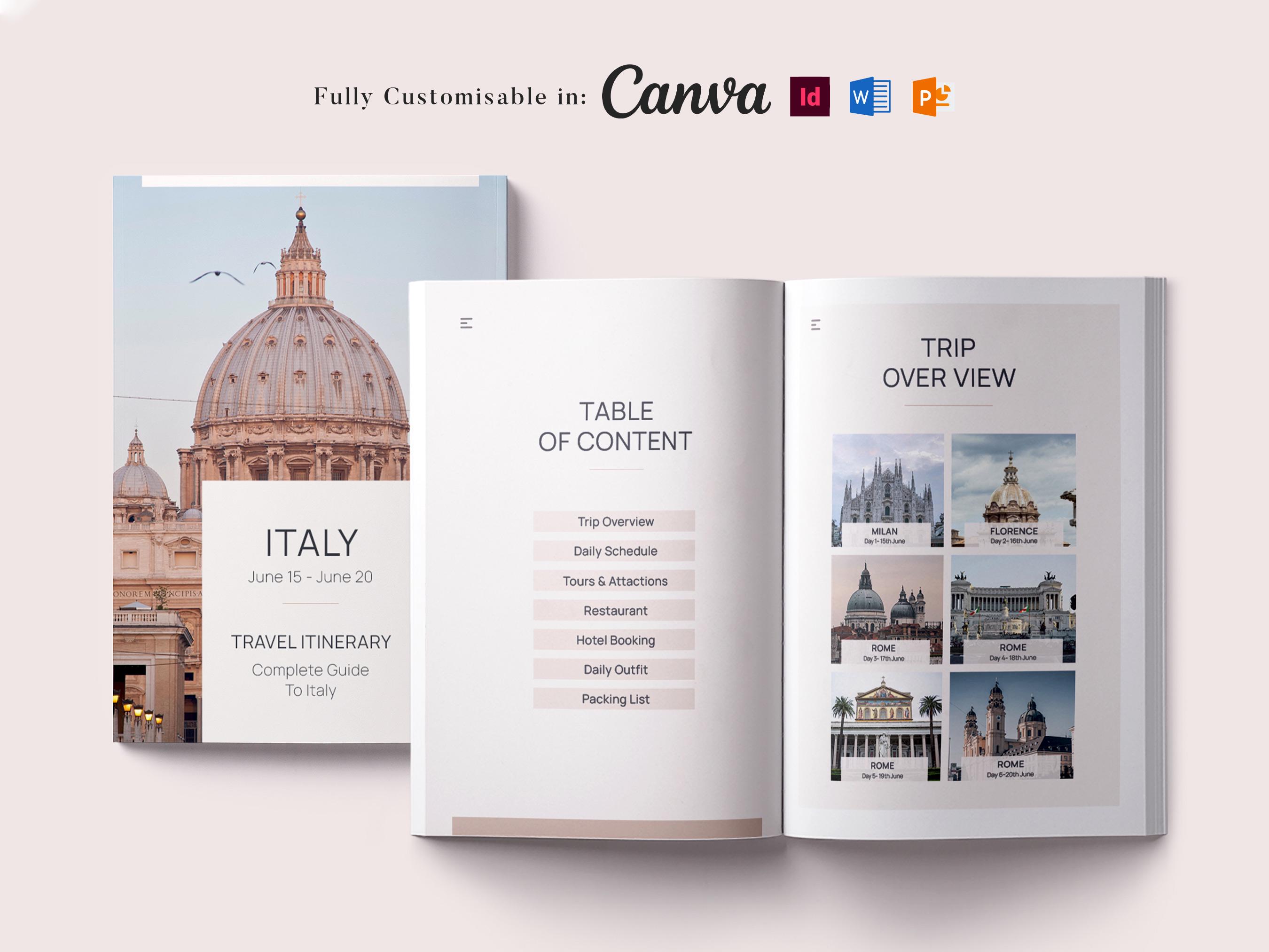 Travel Itinerary Book, Ebook Travel Guide Template, Editable Brochure ...