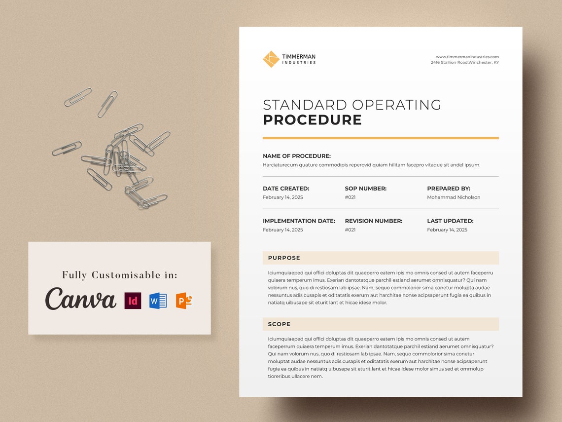 Standard Operating Procedure Template: Project Details, Work ...