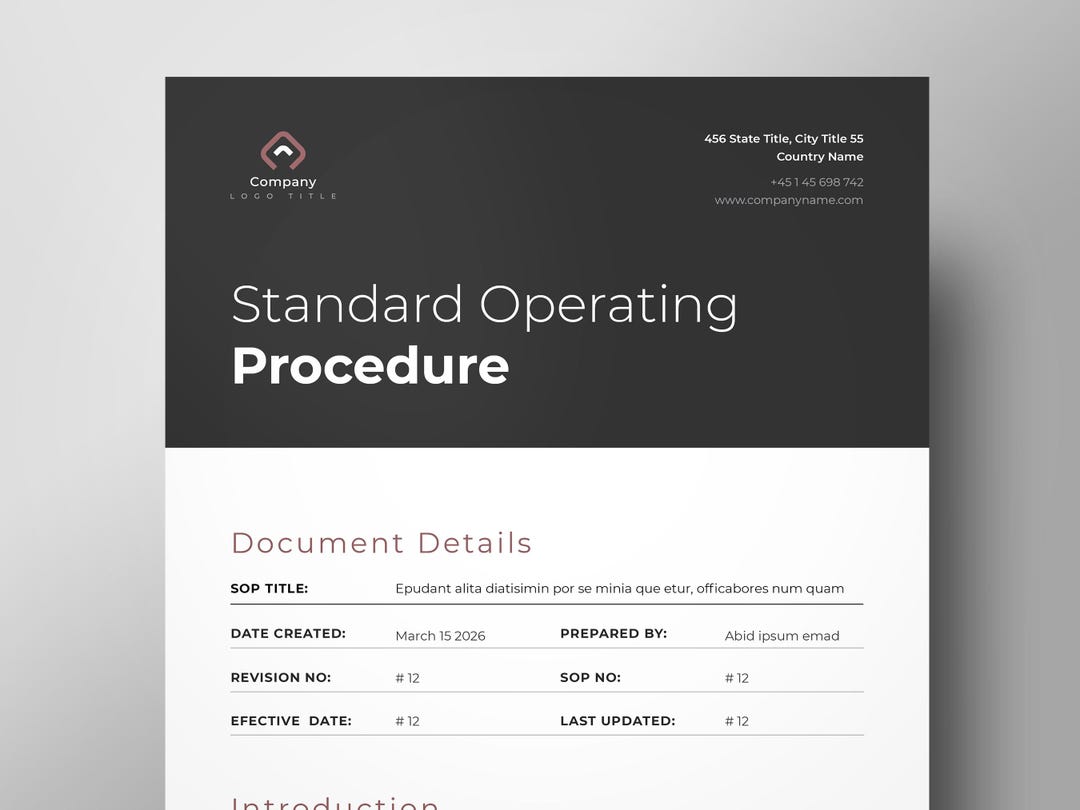 Editable SOP Template: Standard Operating Procedure (A4, Word, Indesign ...