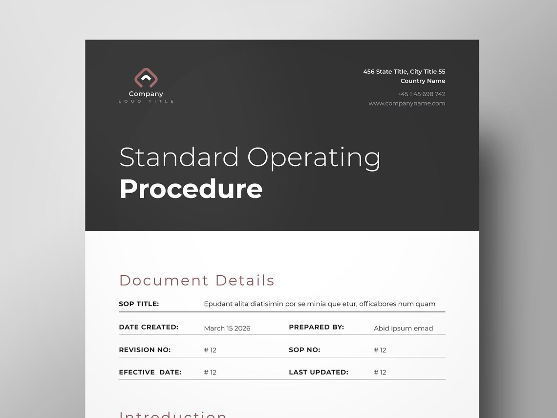 Editable SOP Template: Standard Operating Procedure (A4, Word, Indesign ...