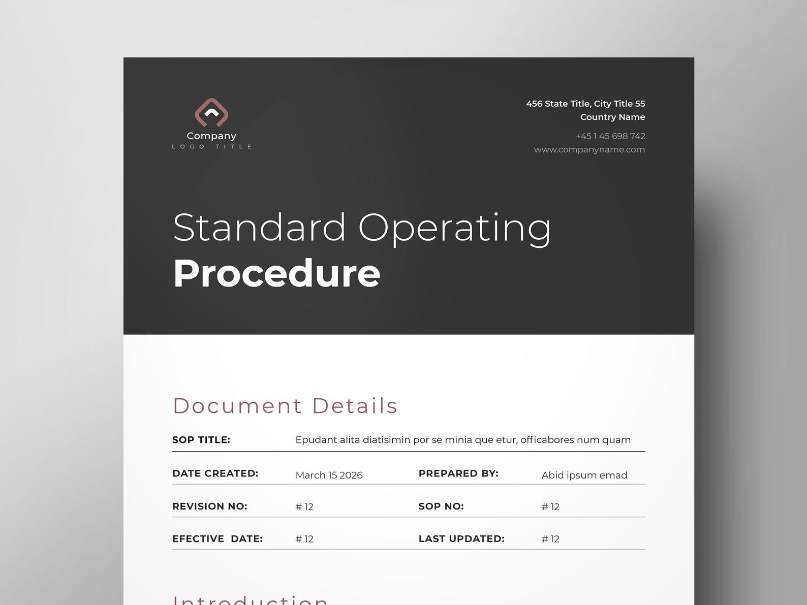 Business SOP Template, Standard Operating Procedure Template, SOP ...