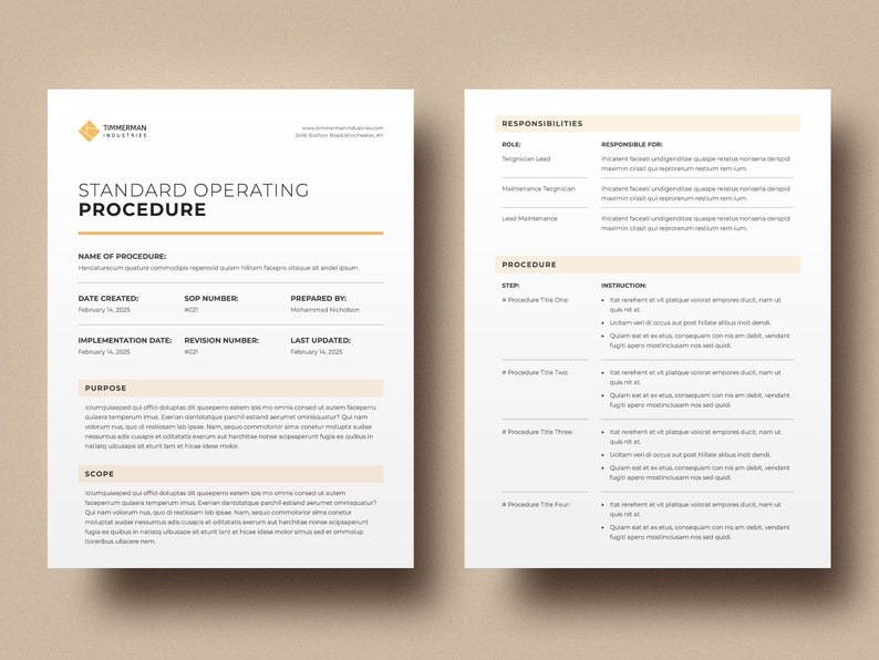 Standard Operating Procedure Template: Project Details, Work Instruction, Business SOP (A4 & US ...