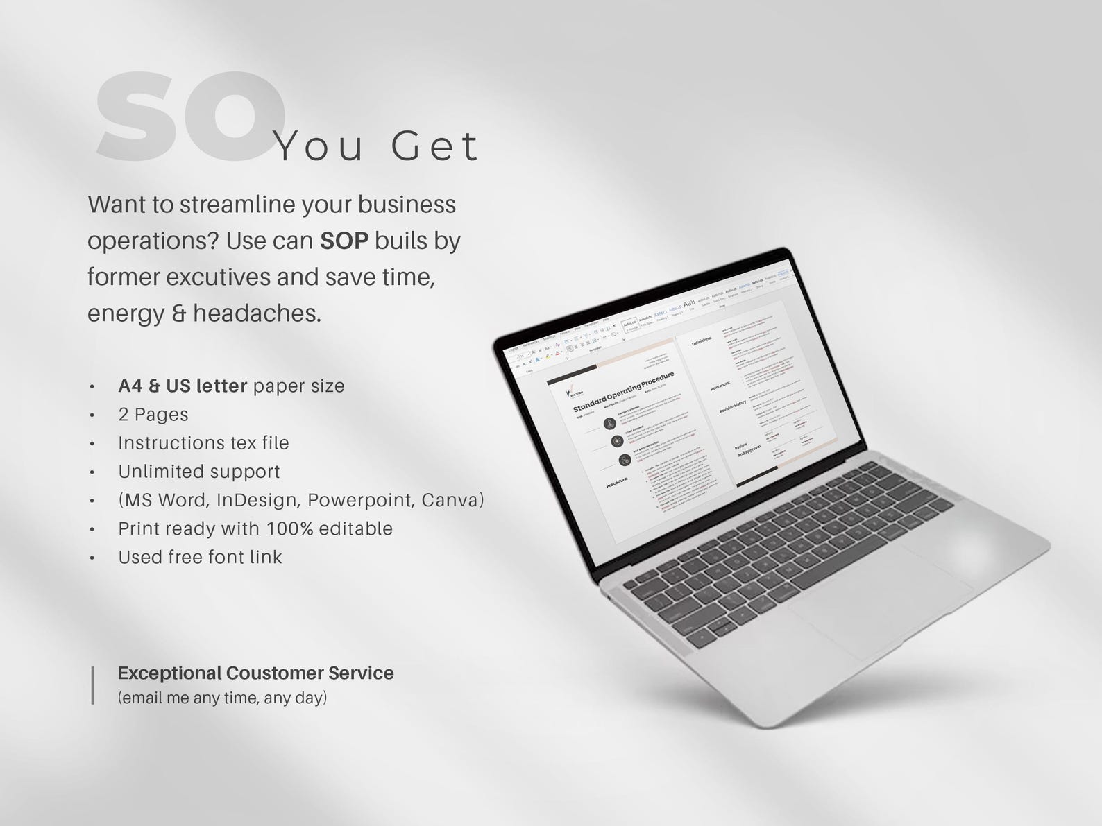 Standard Operating Procedure Template, Business SOP Document, SOP ...