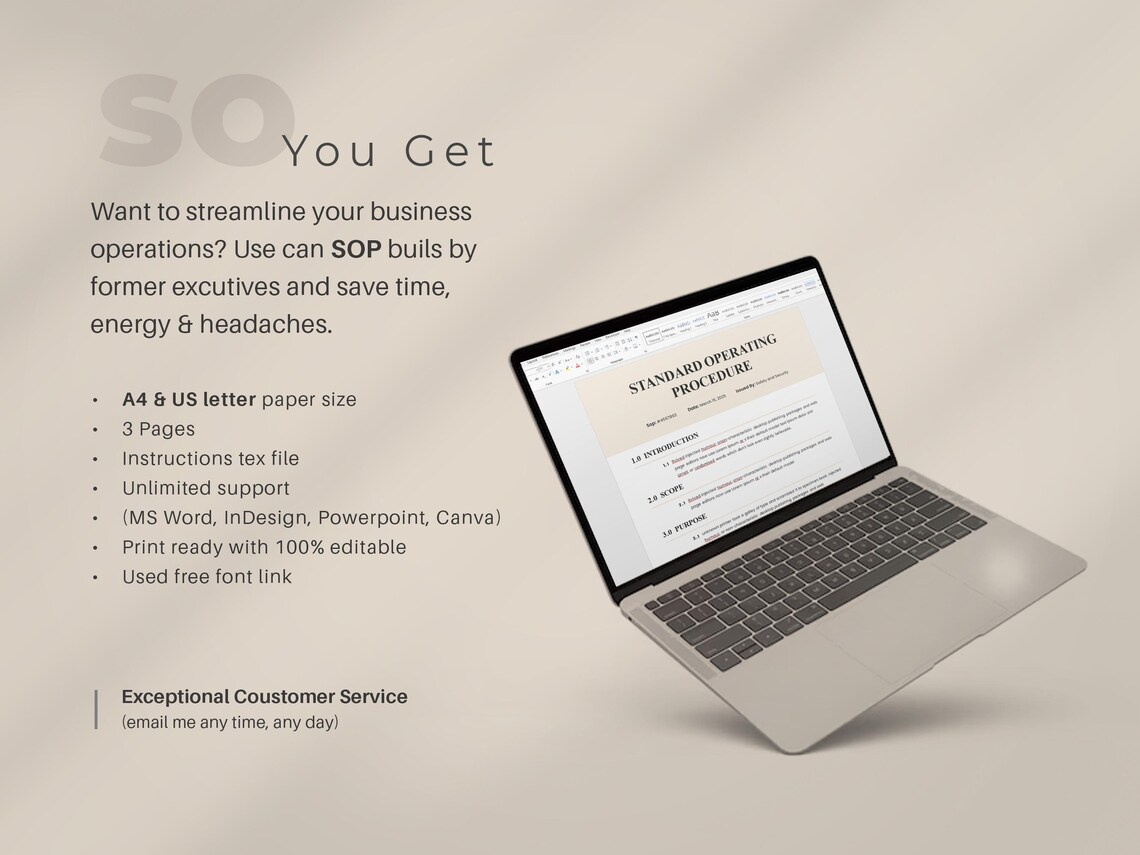 Standard Operating Procedure Template, SOP Template, Business SOP ...