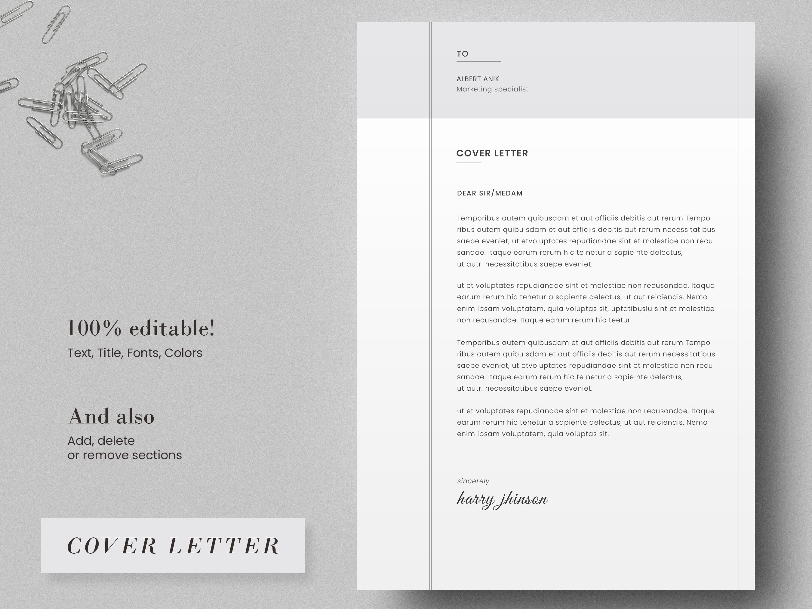 Minimalist Executive Resume, Resume Template, Professional Resume, CV ...