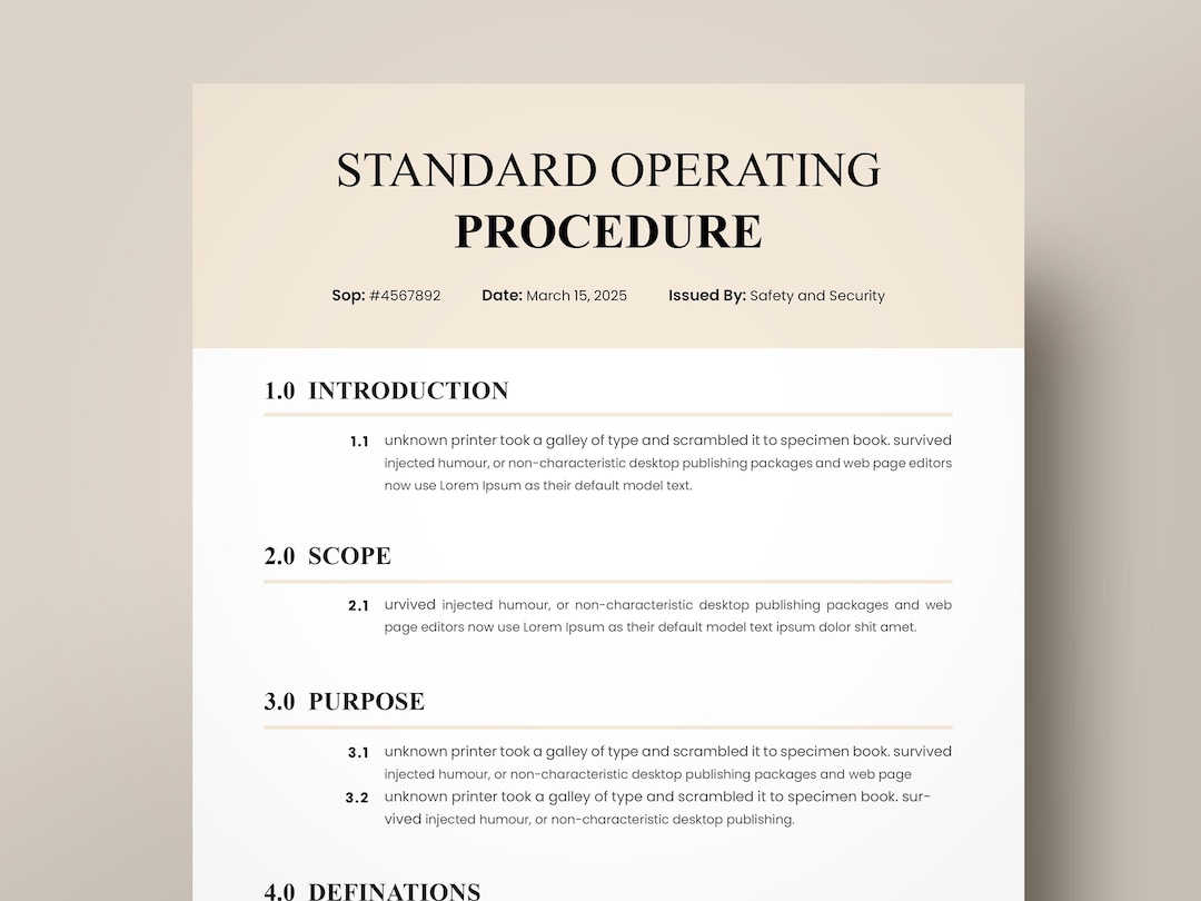Standard Operating Procedure Template, SOP Template, Business SOP ...