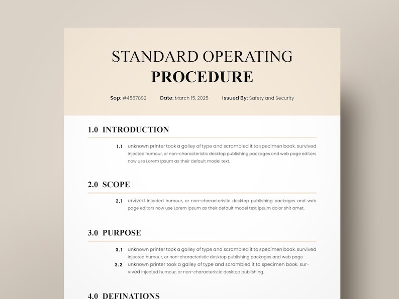Standard Operating Procedure Template, SOP Template, Business SOP ...