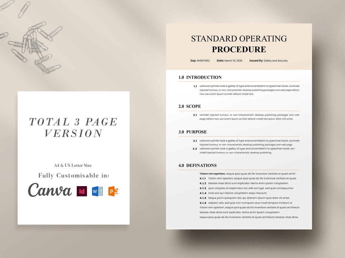 Standard Operating Procedure Template, SOP Template, Business SOP Procedure Document, Work ...