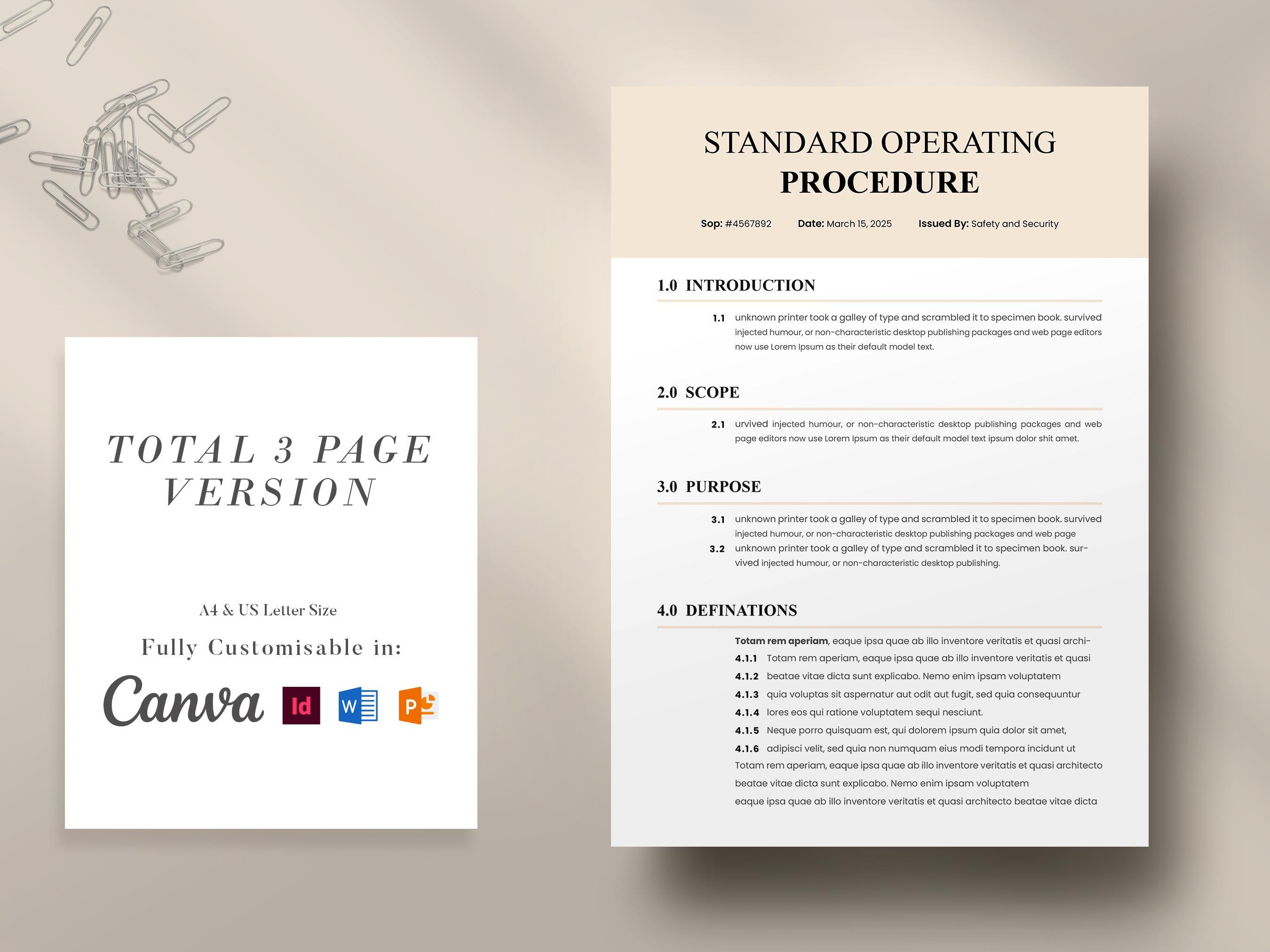 Standard Operating Procedure Template, SOP Template, Business SOP ...