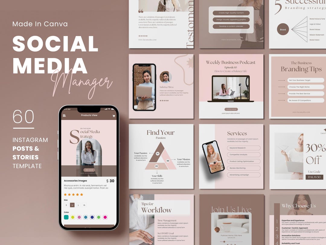 60 Luxe Instagram Post Templates: Customizable Canva Bundle (digital ...
