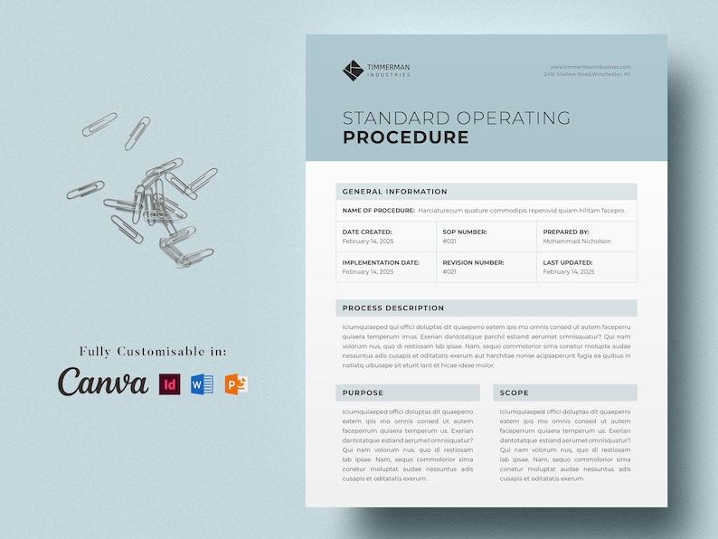 Standard Operating Procedure Template: Editable SOP Document (indesign ...