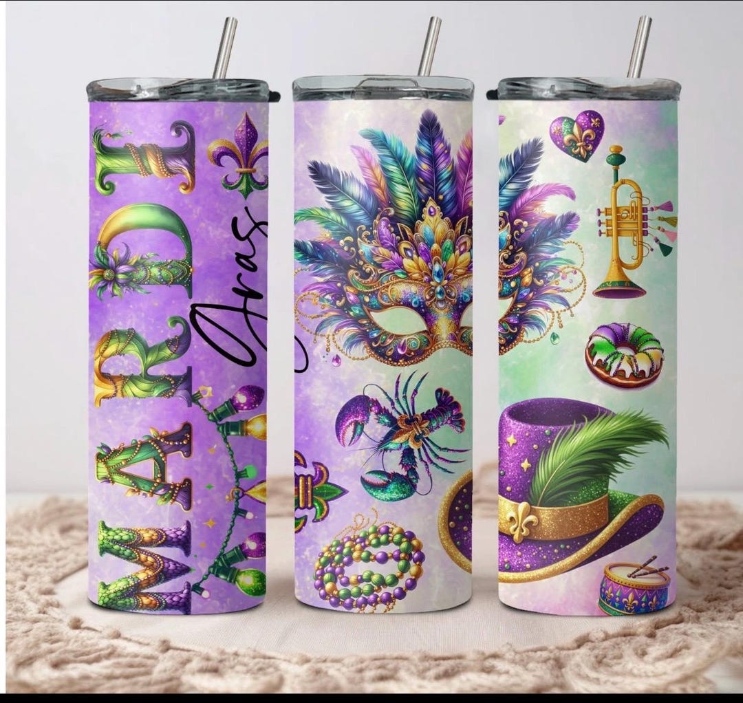 Mardi Gras 20oz Stainless Steel Insulated Tumbler. With Stailess Steel ...