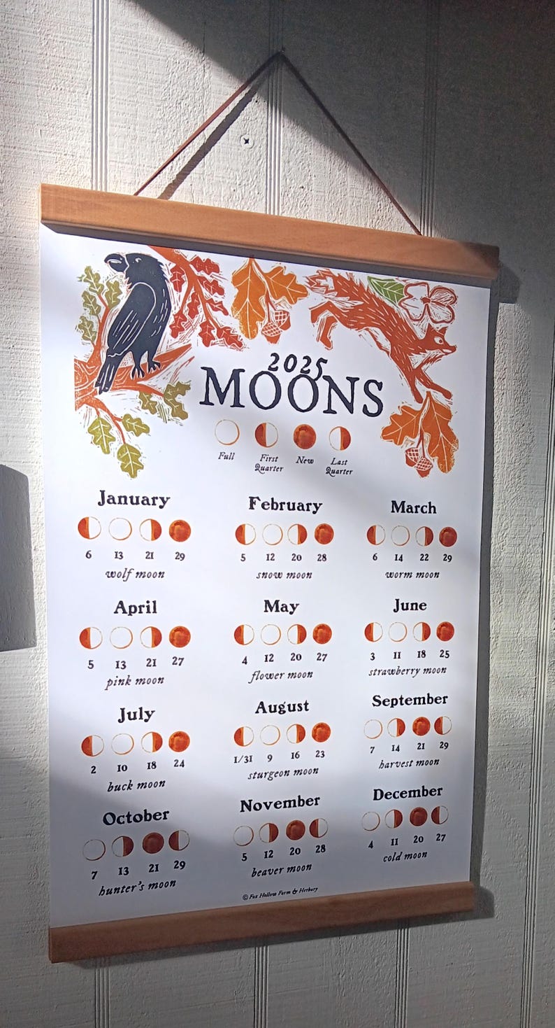 Crow, Fox, Oak 2025 Moon Calendar Lunar Calendar - Etsy