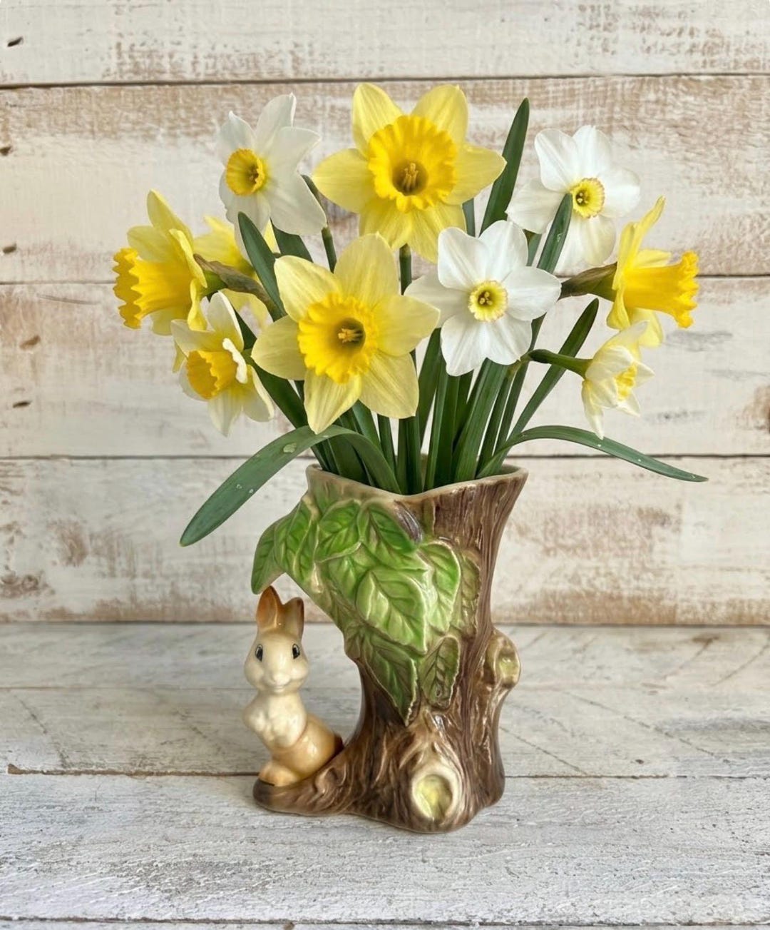 Vintage Eastgate Pottery Fauna Bunny Vase; Hand Painted Tree Trunk Posy ...
