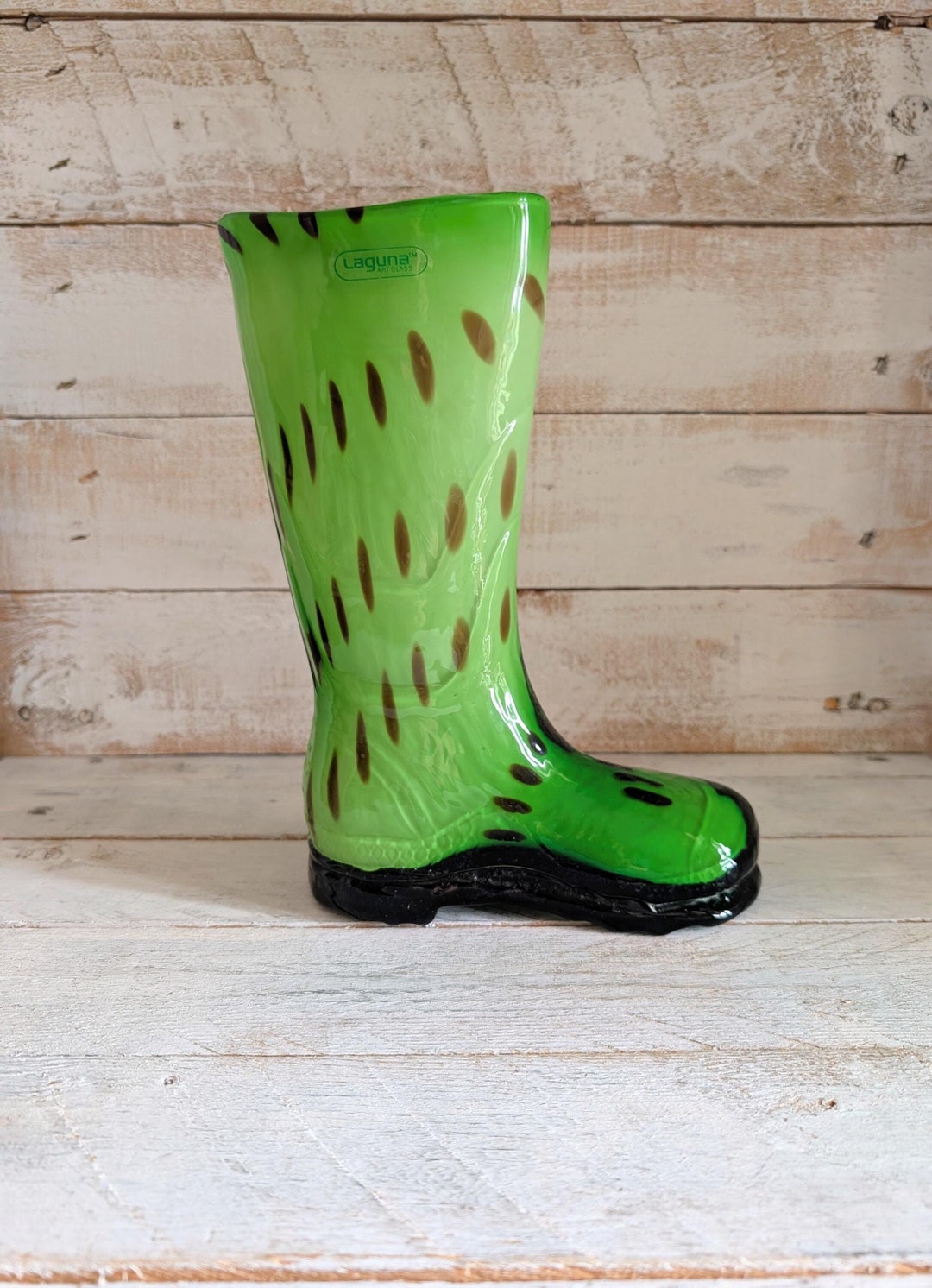 Laguna Art Glass Wellington Boot Flower Vase; Vintage Flower Holder ...