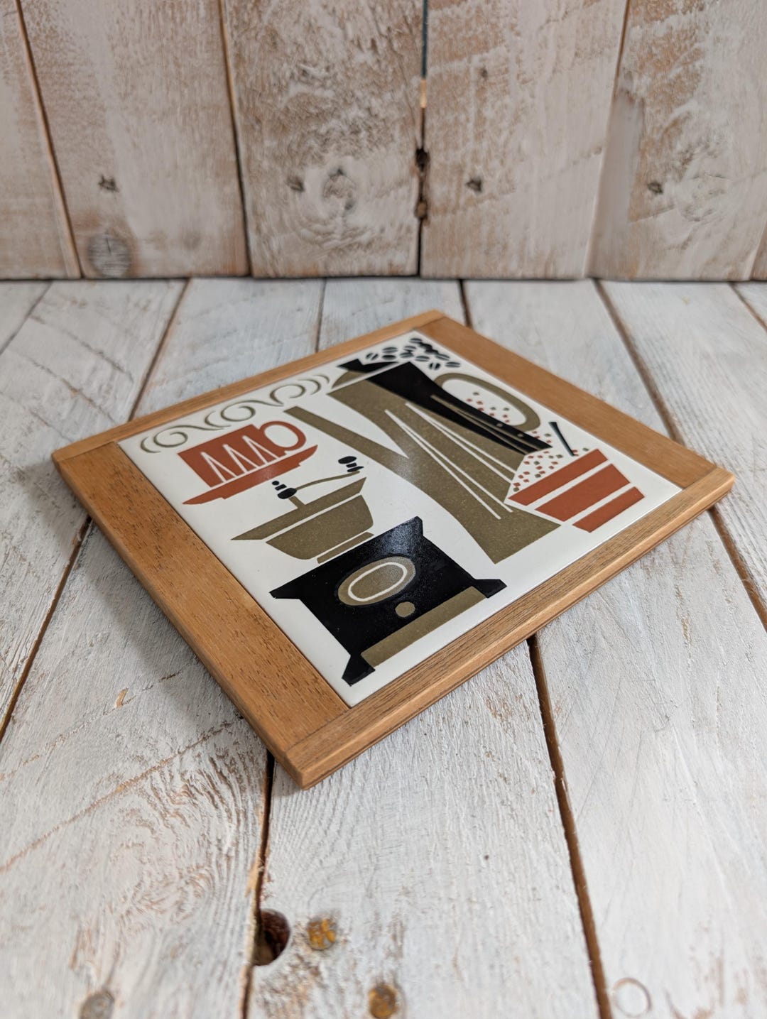 Carter Kitchen Tile & Wooden Trivet; Retro Serving Board, MCM Kitsch ...