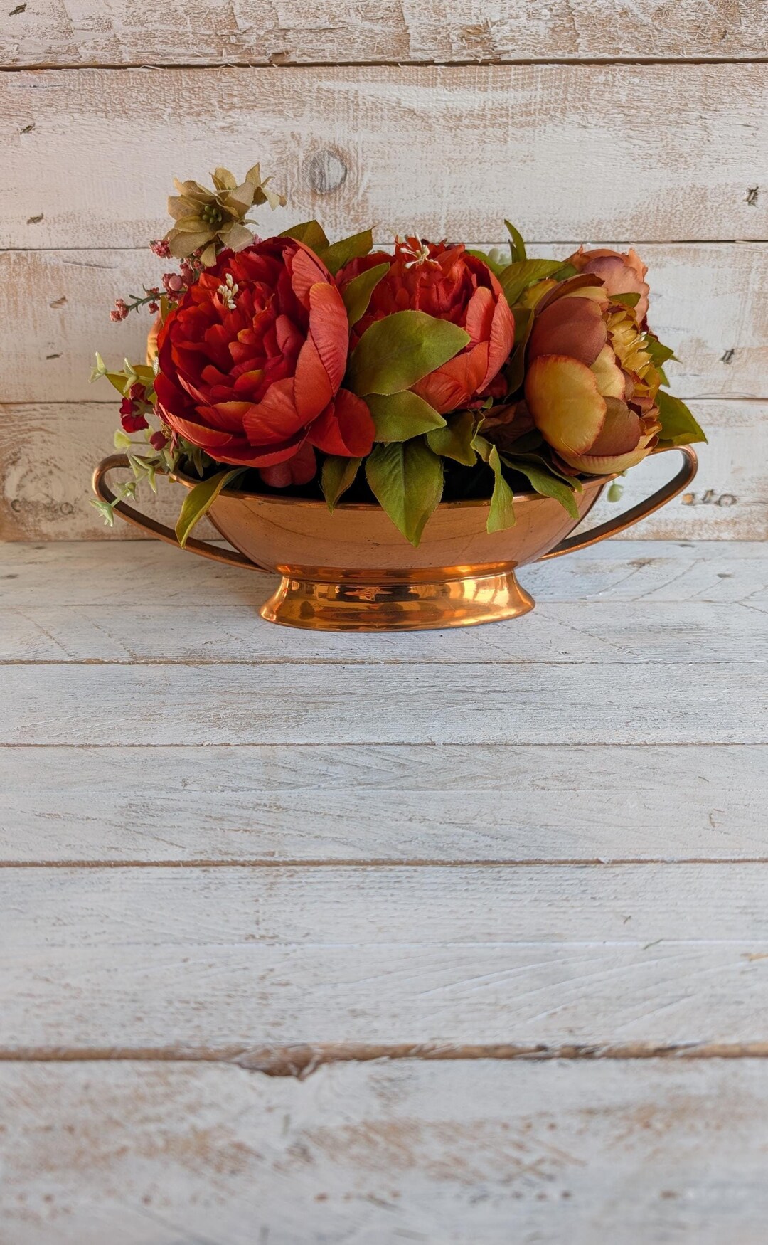 Vintage Copper Flower Bowl With Grid Cage; Copper Vase, Antique Home ...