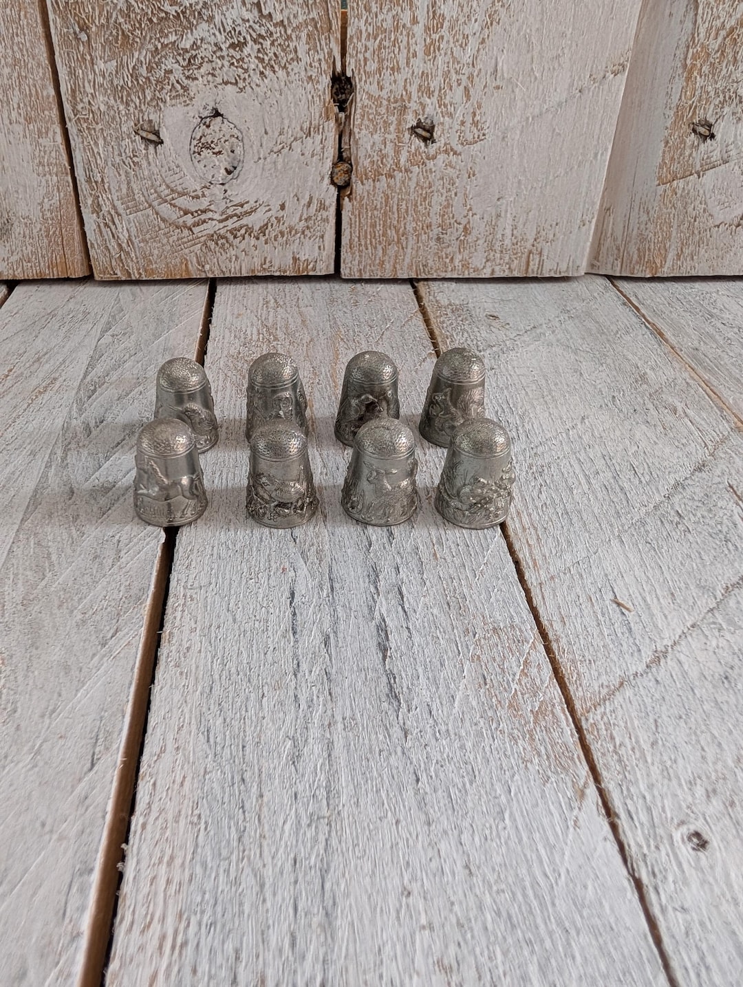 Collection of 8 Vintage Pewter Thimbles; Handcrafted Thimbles ...