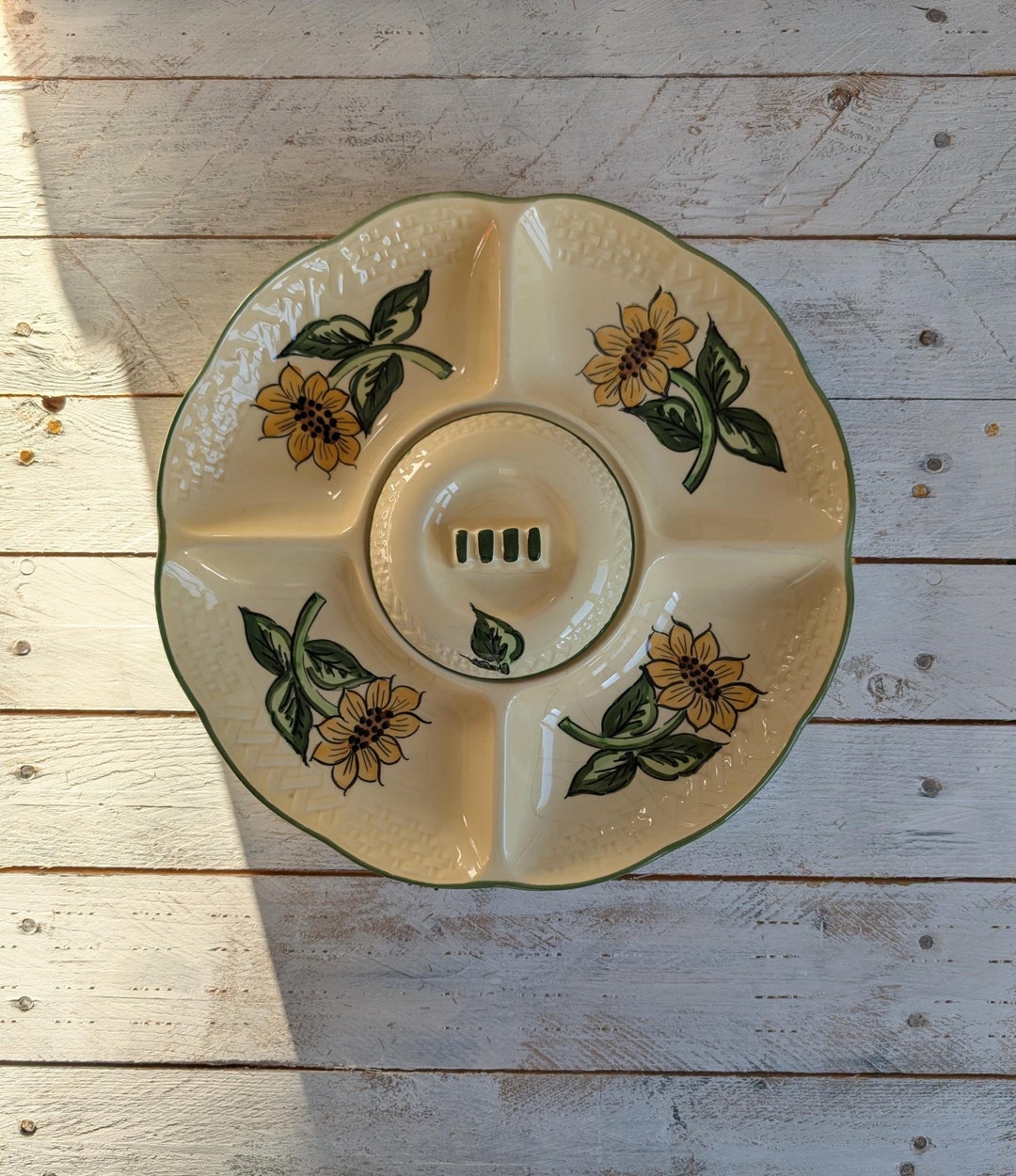 Five Compartment Serving Platter; Vintage Dips & Chips Tray, Hand ...