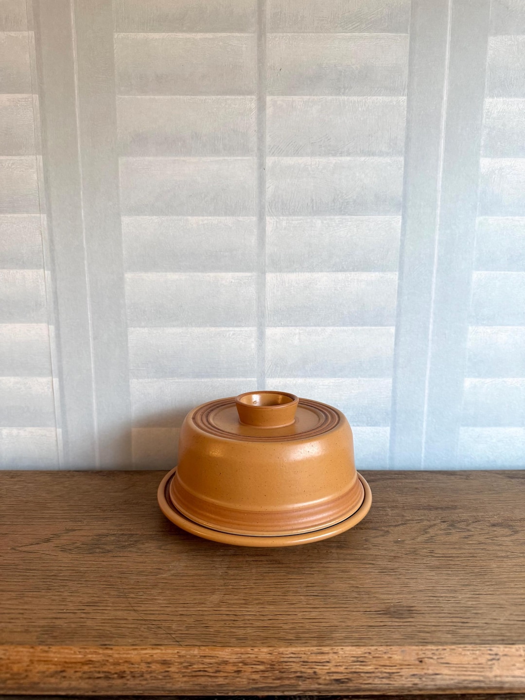 Vintage Stoneware Cheese Cloche & Plate Set; Mid Century Modern Ceramic ...