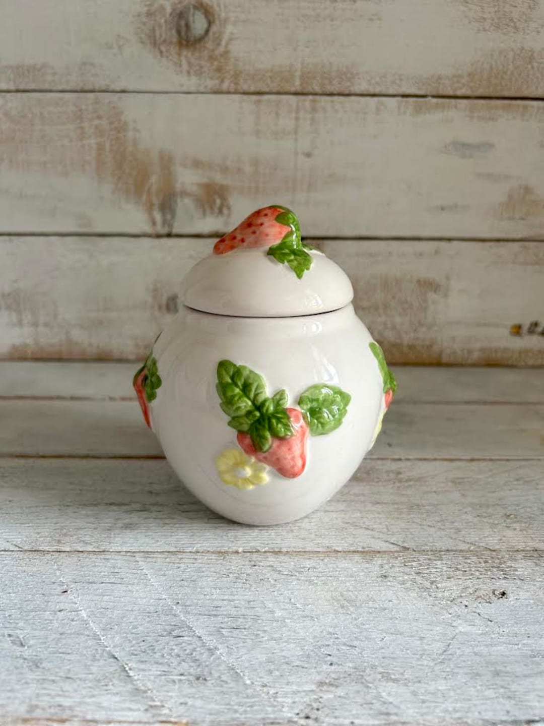 Ceramic Strawberry Jam/ Sugar Pot Kitsch Fruit Jar, Vintage Ceramic ...