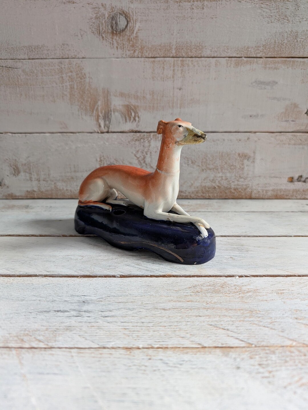 Staffordshire Greyhound Porcelain Inkwell; Victorian Mantle Dog, 19th ...