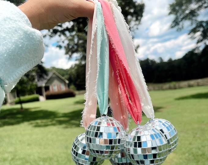 Disco Ball Car Accessory, Disco Ball Car Hanger, Chiffon Ribbon, Disco ...