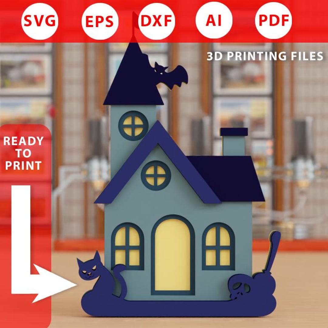 Haunted House 3D Svg, Halloween 3D Svg, Haunted House SVG, Printable 3D ...