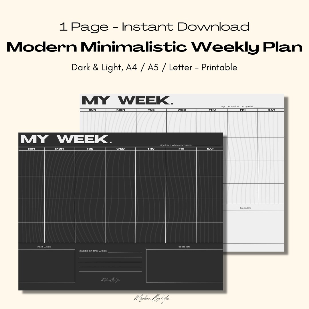 Modern Minimalistic Printable WEEK PLANNER. Luxury Instant Printable ...