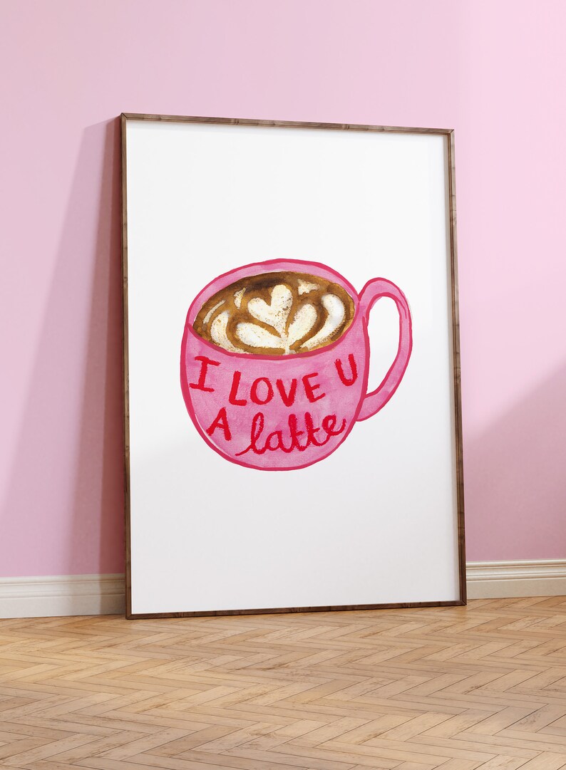 Cute Latte Coffee Art Print, Printable Poster Gift for Coffee Lover ...