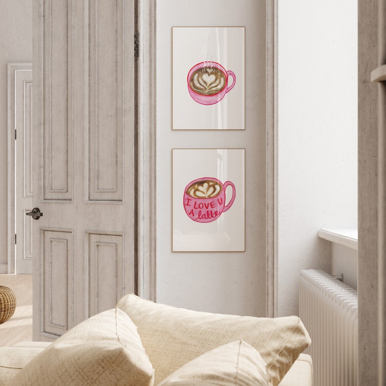 Printable Coffee Latte Art Print, Pink Poster for Coffee Lover, Cute ...