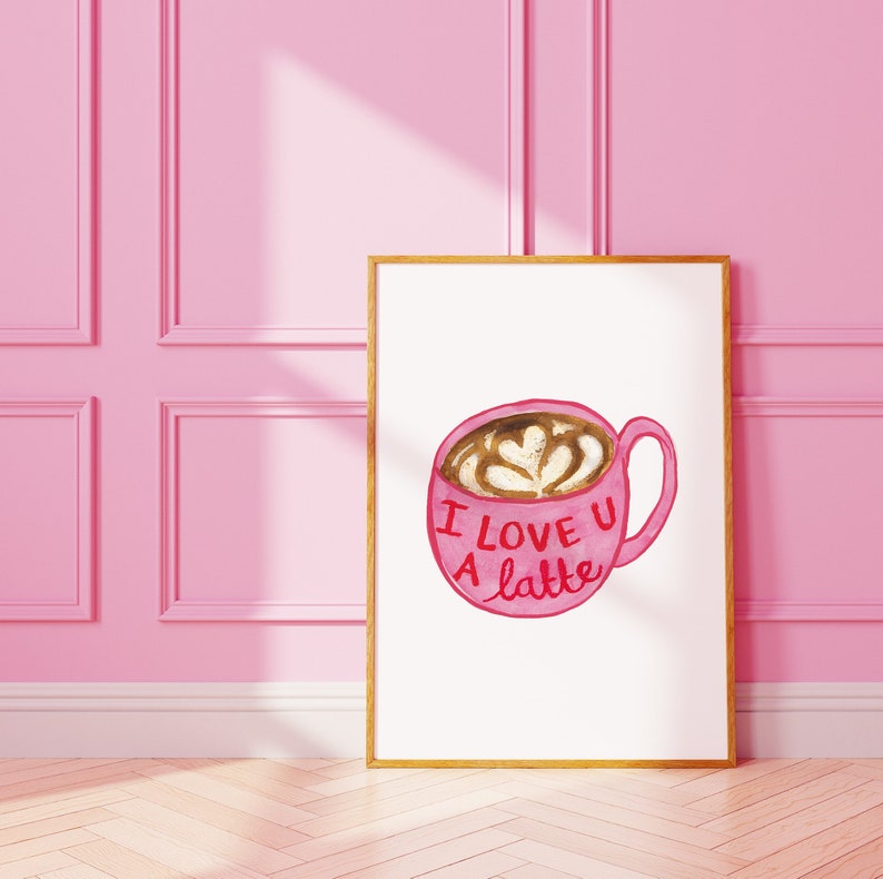 Cute Latte Coffee Art Print, Printable Poster Gift for Coffee Lover ...