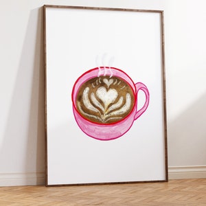 Printable Coffee Latte Art Print, Pink Poster for Coffee Lover, Cute ...