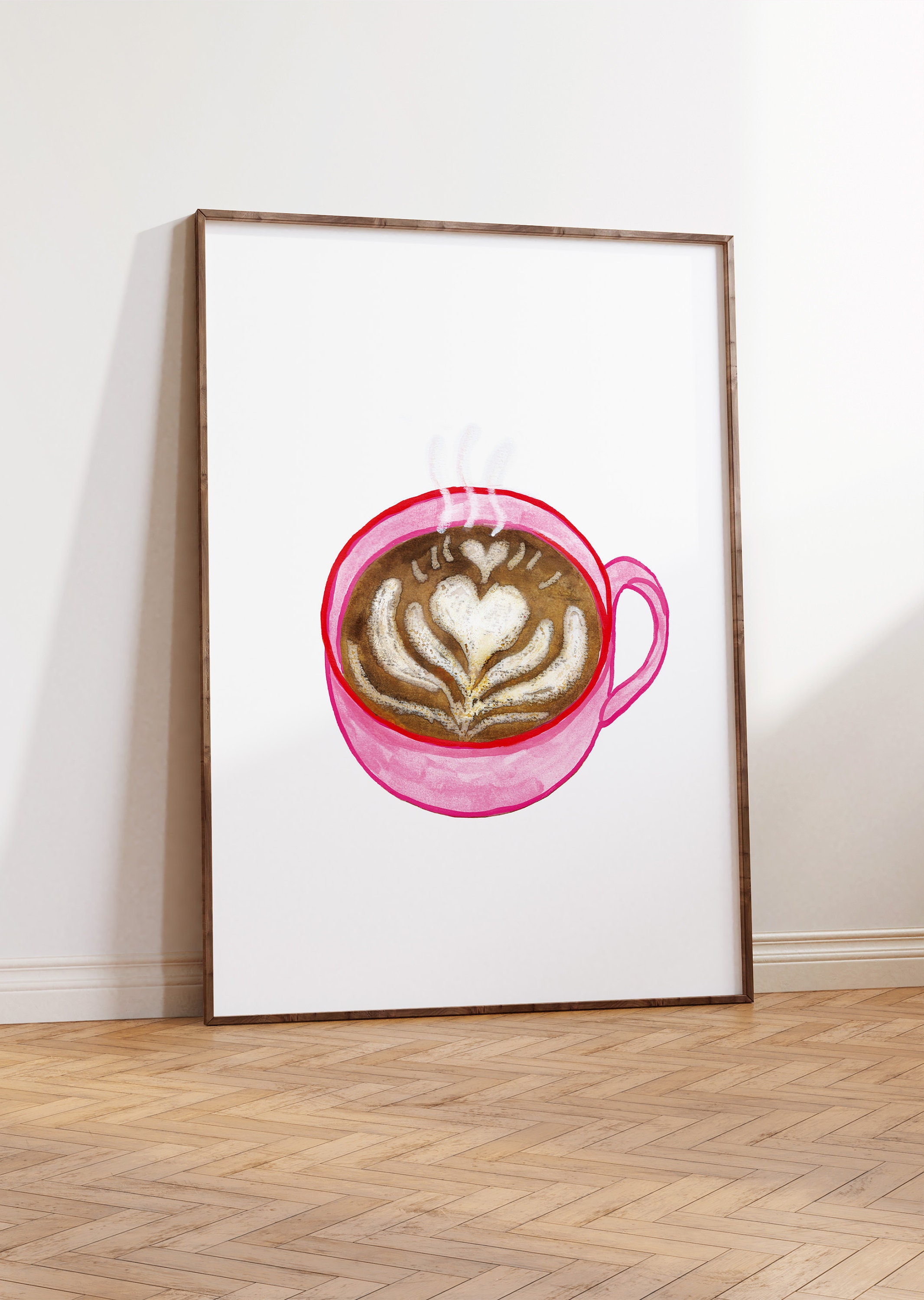Printable Coffee Latte Art Print, Pink Poster for Coffee Lover, Cute ...
