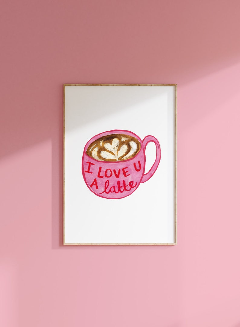 Cute Latte Coffee Art Print, Printable Poster Gift for Coffee Lover ...