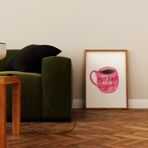 Printable but First Coffee Wall Art, Pink Art Print for Coffee Lovers ...