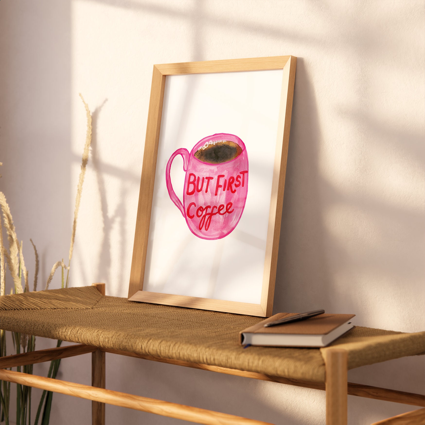 Printable but First Coffee Wall Art, Pink Art Print for Coffee Lovers ...