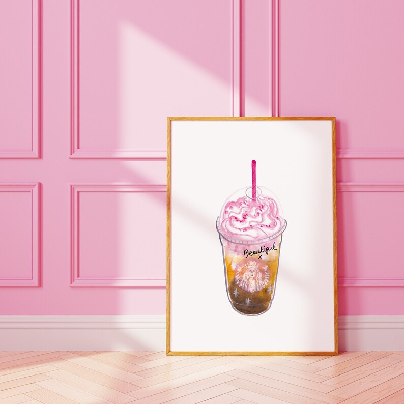 Printable Iced Coffee Wall Art, Pink Art Print for Coffee Lover ...