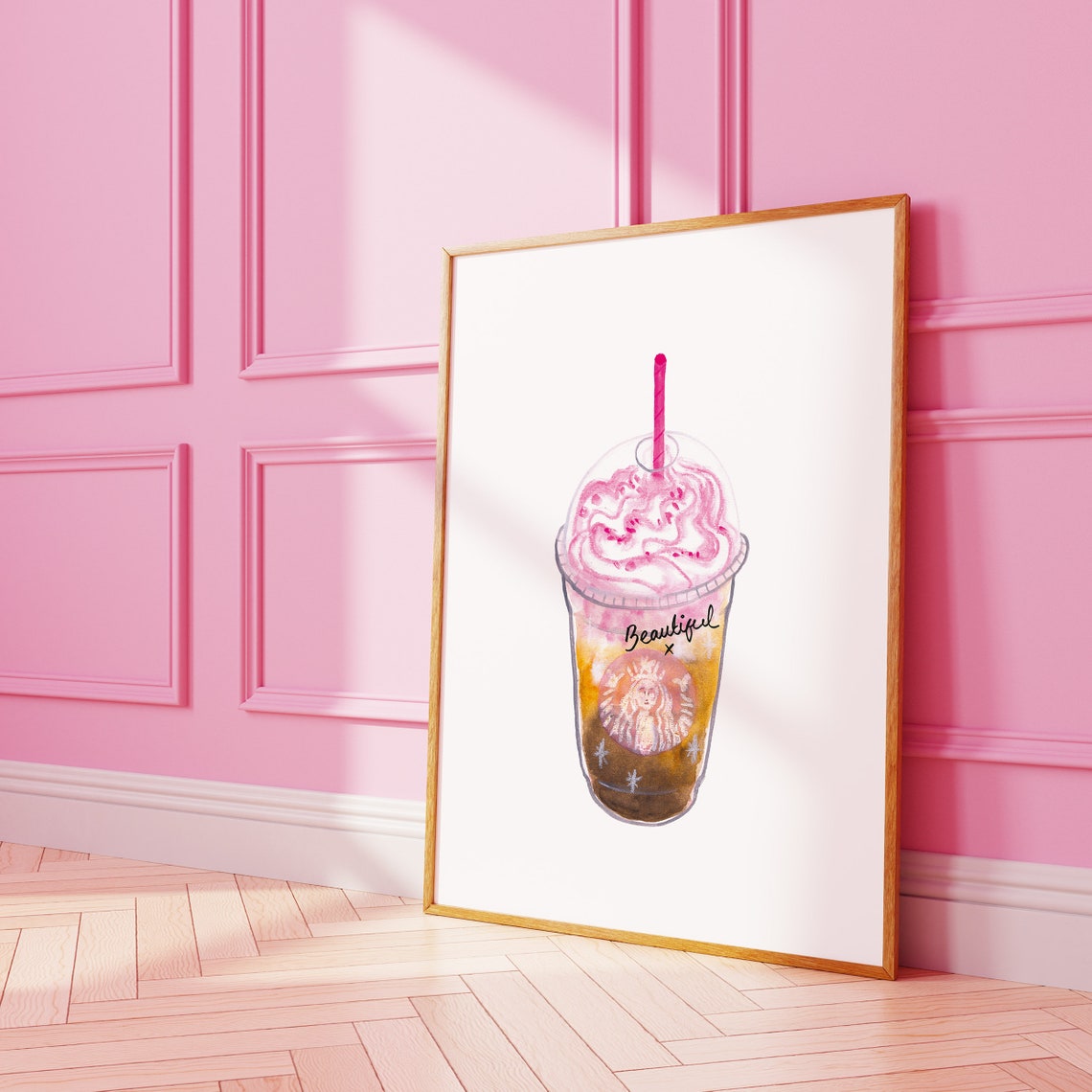 Printable Iced Coffee Wall Art, Pink Art Print for Coffee Lover ...