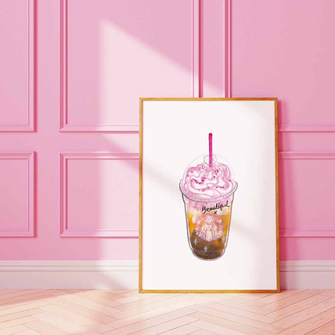 Printable Iced Coffee Wall Art Pink Art Print for Coffee - Etsy