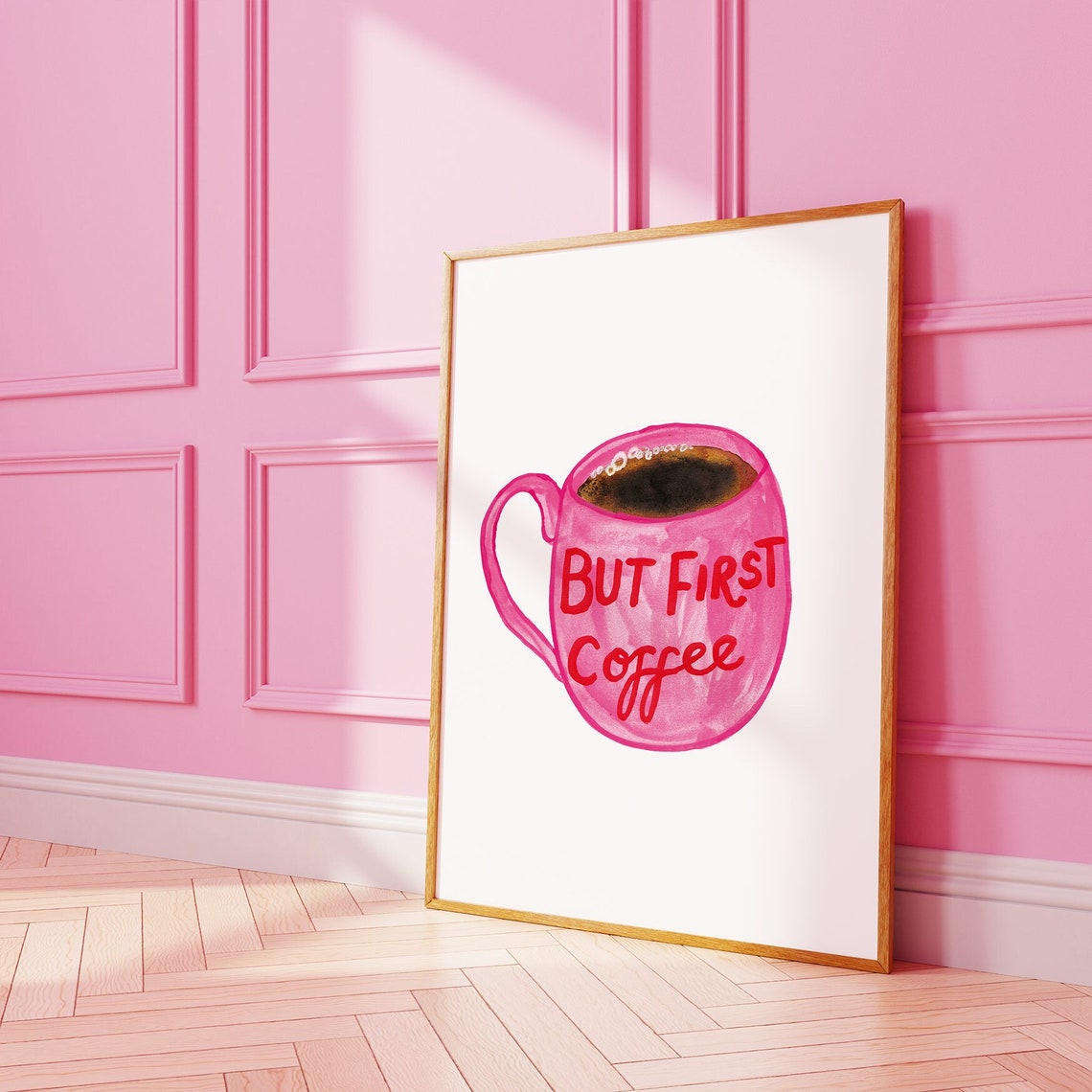Printable but First Coffee Wall Art, Pink Art Print for Coffee Lovers ...