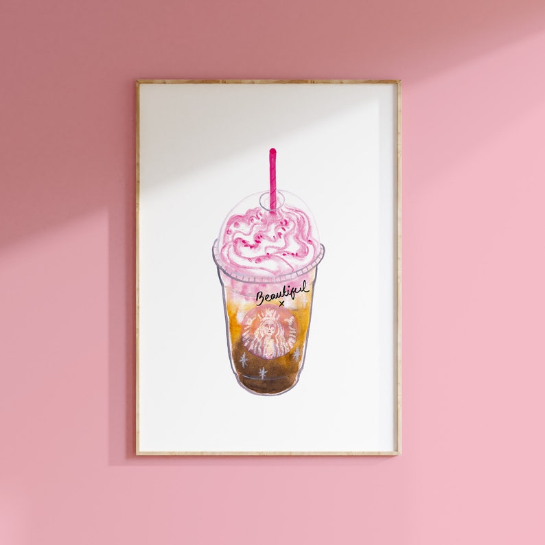 Printable Iced Coffee Wall Art, Pink Art Print for Coffee Lover ...