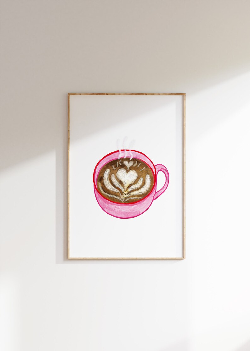 Printable Coffee Latte Art Print, Pink Poster for Coffee Lover, Cute ...