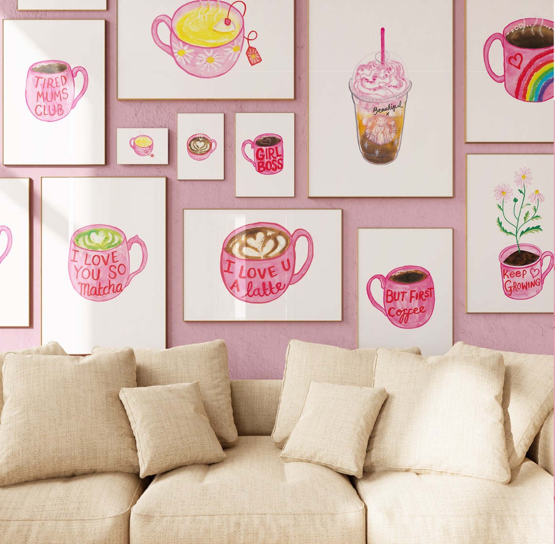 Printable Iced Coffee Wall Art, Pink Art Print for Coffee Lover ...