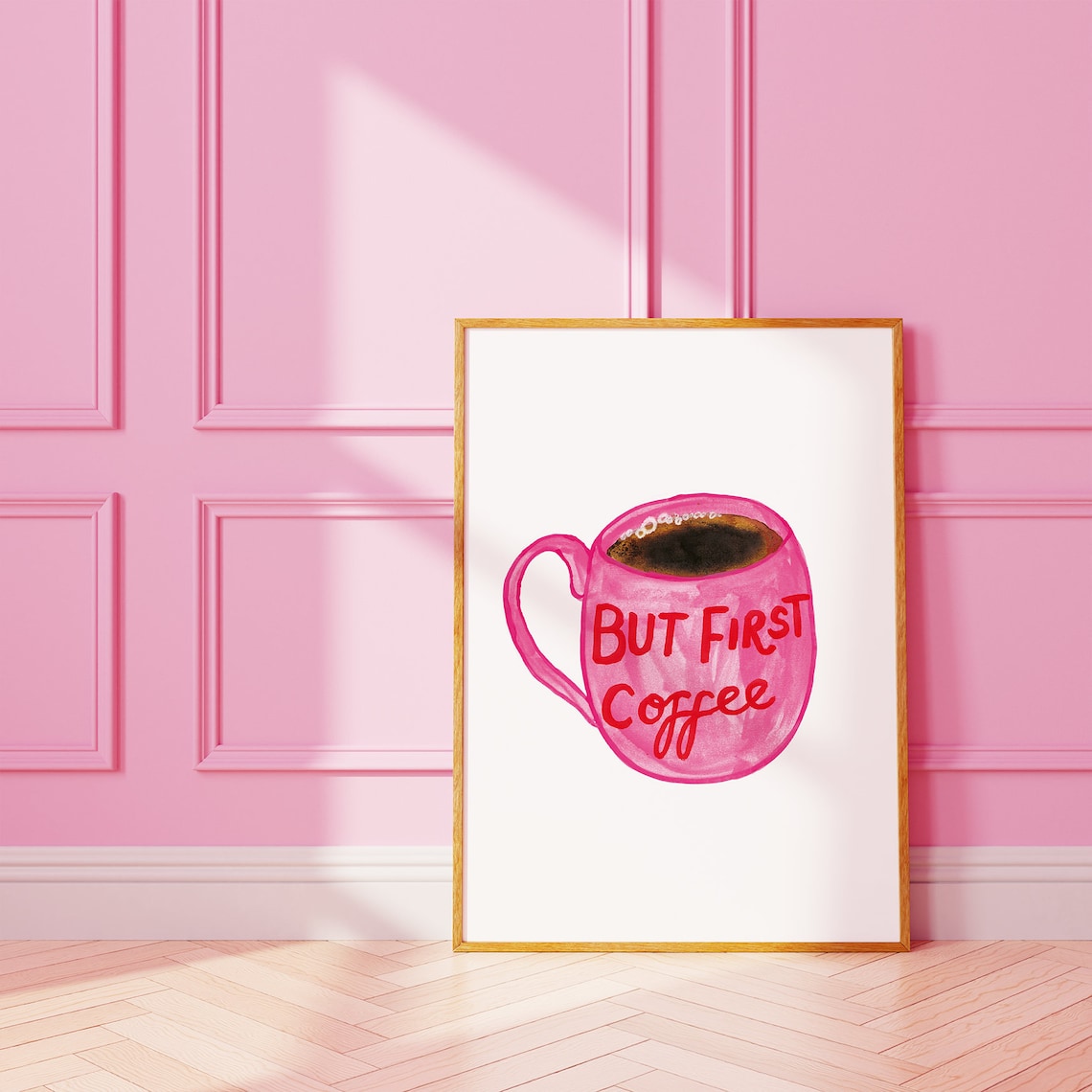 Printable but First Coffee Wall Art, Pink Art Print for Coffee Lovers ...