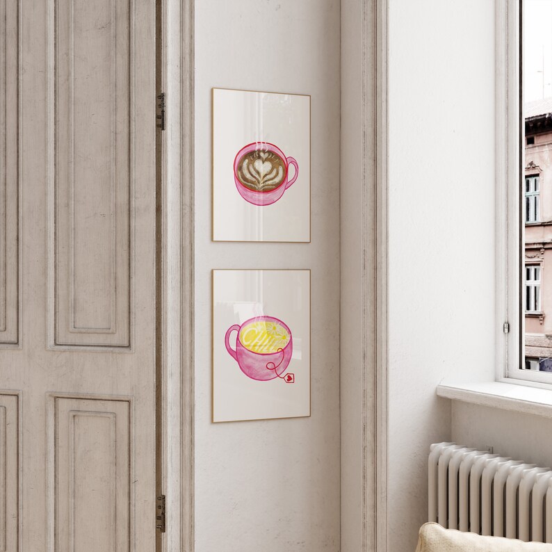 Printable Coffee Latte Art Print, Pink Poster for Coffee Lover, Cute ...
